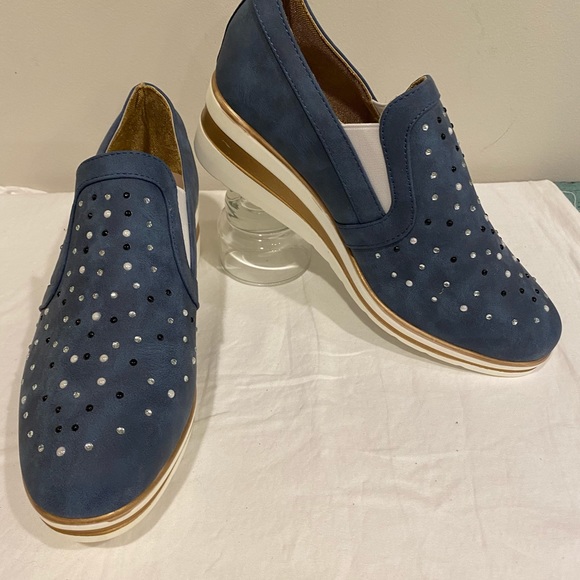 Shoes | Blue Denim Suede Bling Sneakers 9 | Poshmark